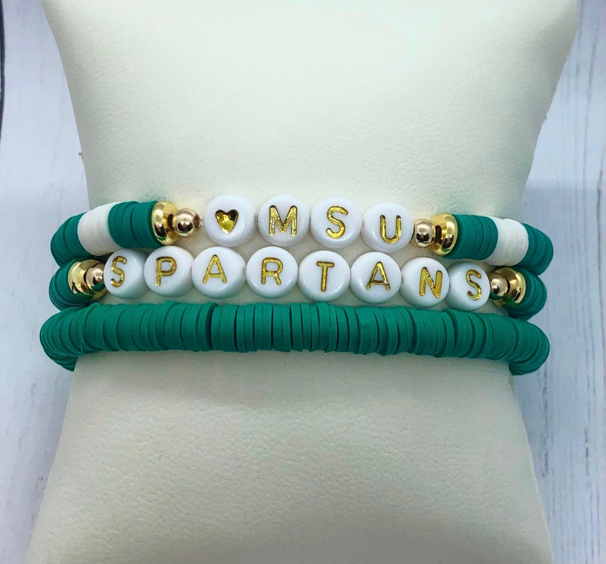 MSU Spartan STACK - Beaded Bracelets | Michigan State Bracelets ...