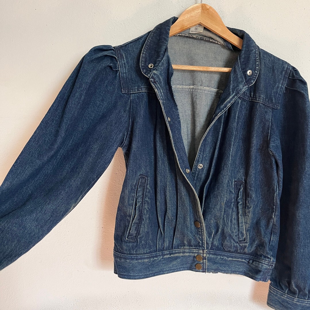 Small medium PUFFY Shoulders Jacket / Denim Jacket - Etsy