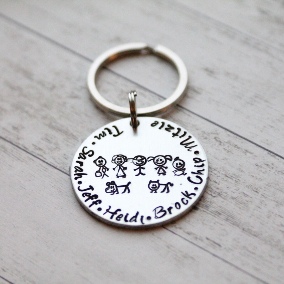 Hand Stamped Family Keychain, Personalized Family Keychain ...