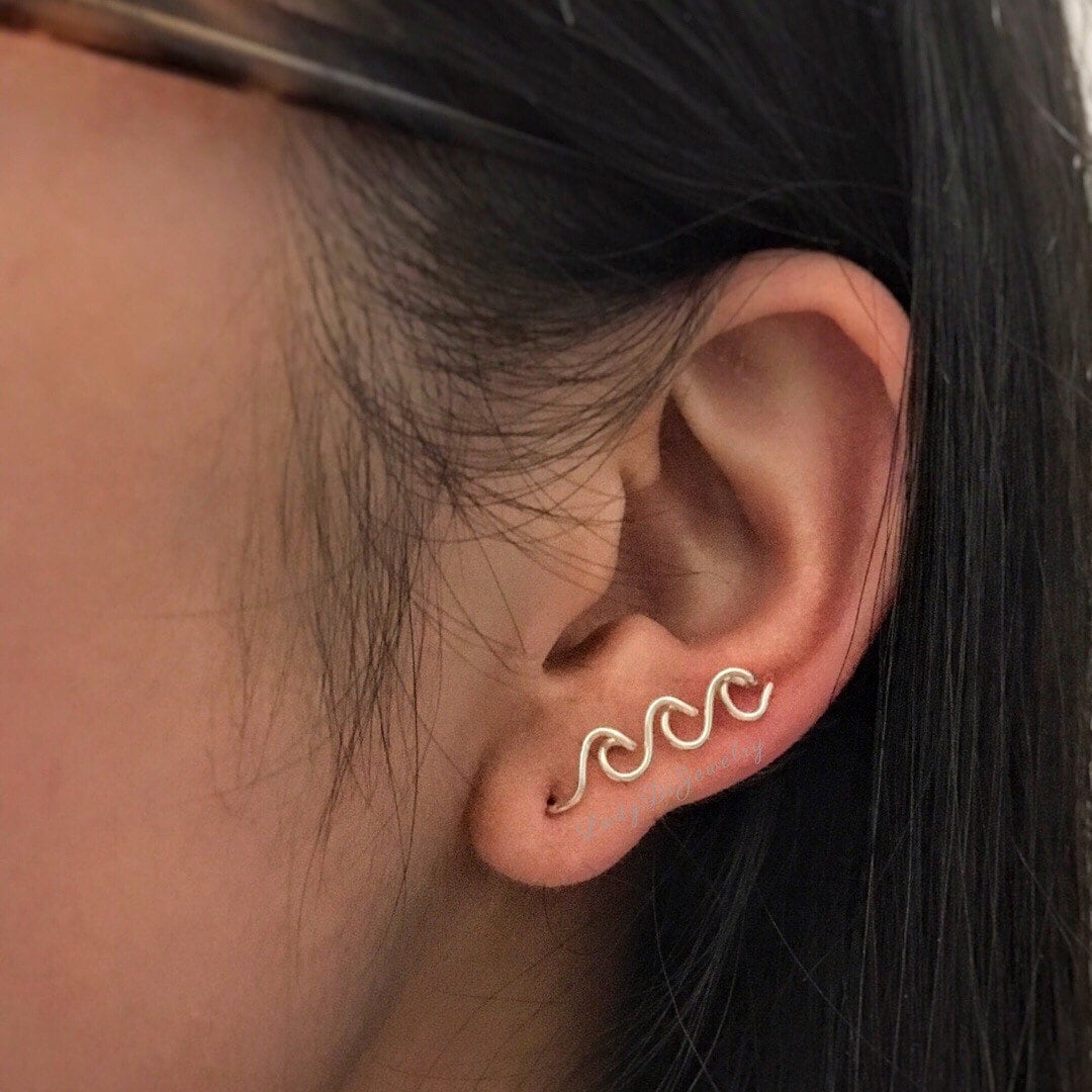 Wave Ear Climber -wave Earrings -14K Gold /rose Gold-filled /sterling ...