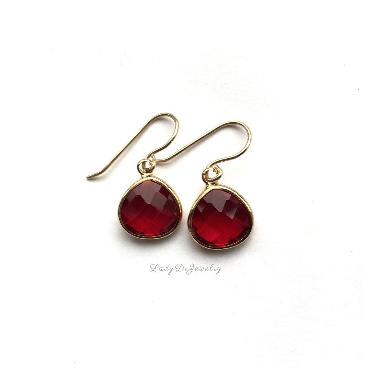 Ruby Red Dangle Earrings /siam July Birthstone Birthday Drop /14K Gold ...