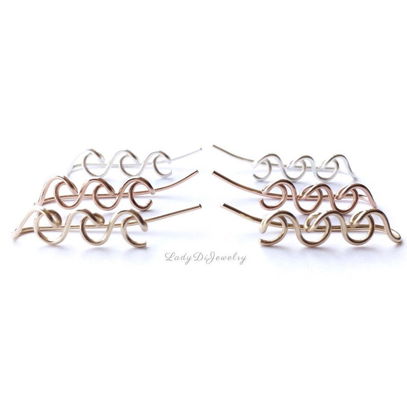 Wave Ear Climber -wave Earrings -14K Gold /rose Gold-filled /sterling ...