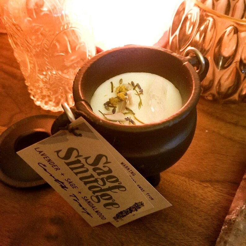 Cauldron Candles 100% Soy Candle infused with Crystals | Etsy