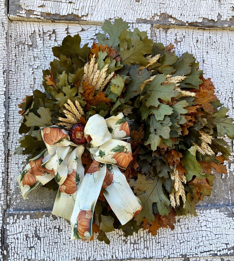 Fall Wreath Fall Dried Flower Wreath Oak Leaf Wreath Dried | Etsy
