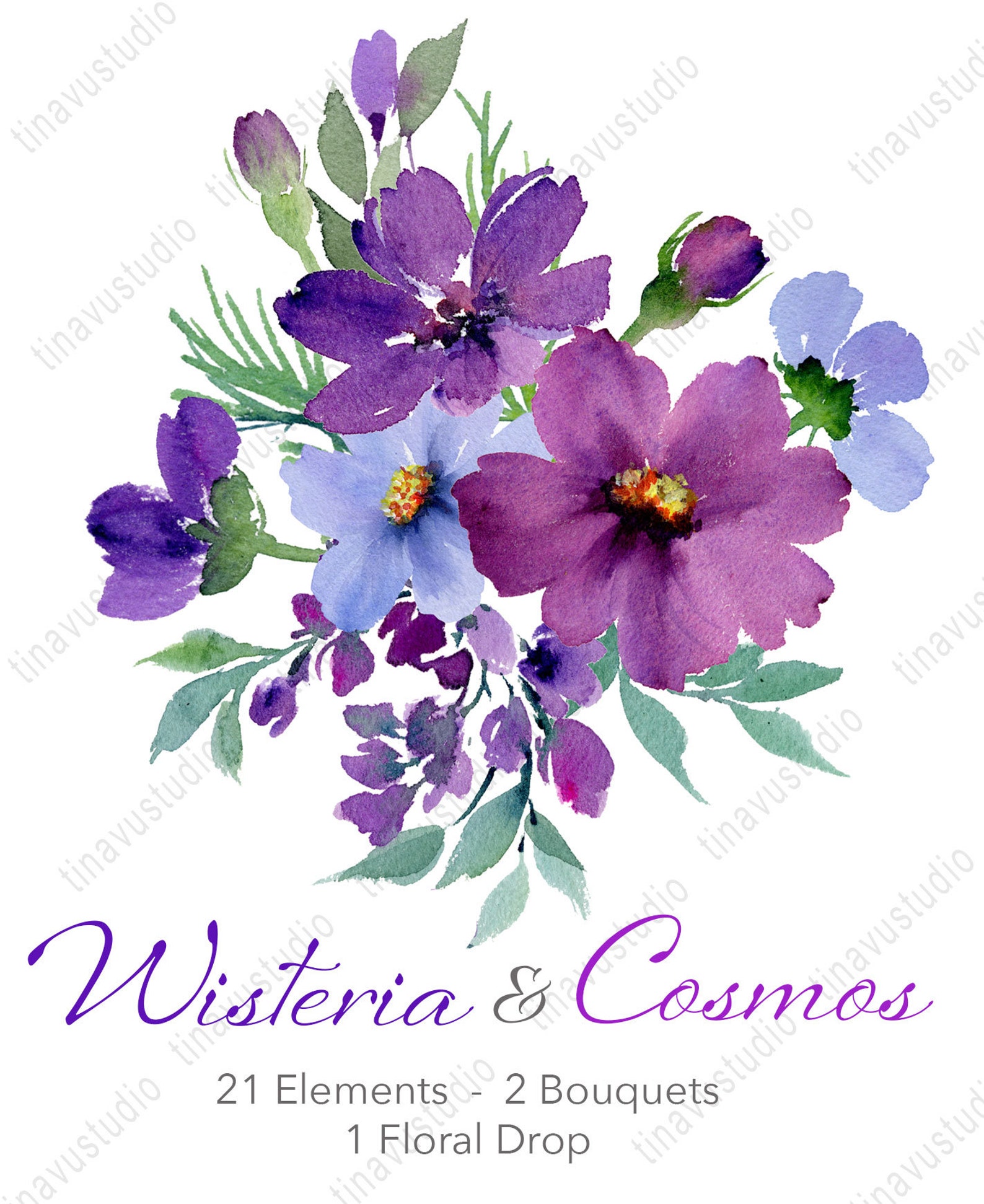 Wisteria Watercolor Digital Download, Hand Painted Flower Clip Art ...