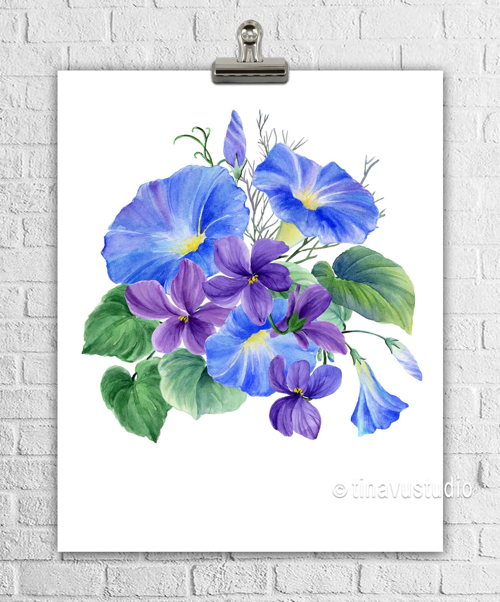 Morning Glories Violets Watercolor Digital Download Hand | Etsy