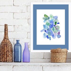 Blue Sea Glass Watercolor Art, Set of 2, Watercolor Sea Glass Printable ...