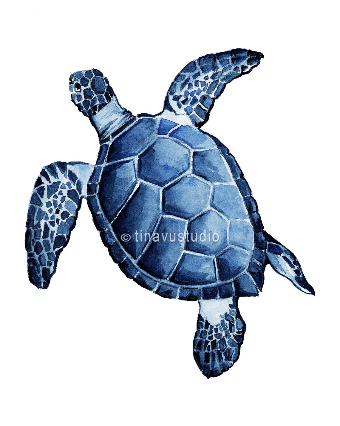 Indigo sea turtle sea creature printable indigo blue | Etsy