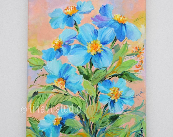Blue Poppy Acrylic Painting, ORIGINAL Poppy Painting, Blue Flower ...