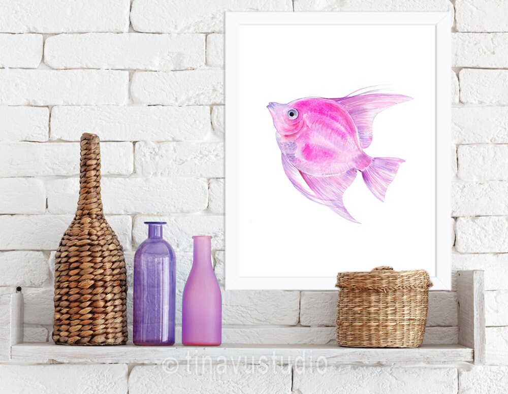 Pink Sea Creature Printable Pink Watercolor Artworks Squid | Etsy