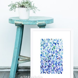 Blue Sea Glass Watercolor Art, Set of 2, Watercolor Sea Glass Printable ...