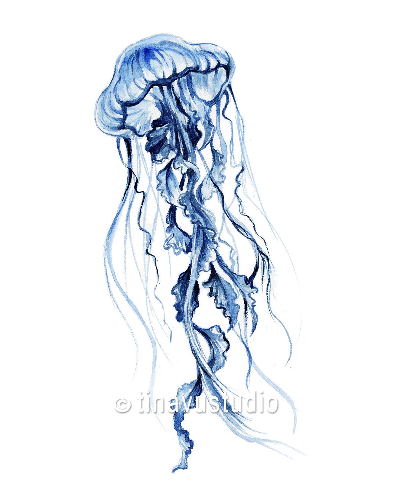 Sea Creature Printable Indigo Blue Artwork Starfish | Etsy