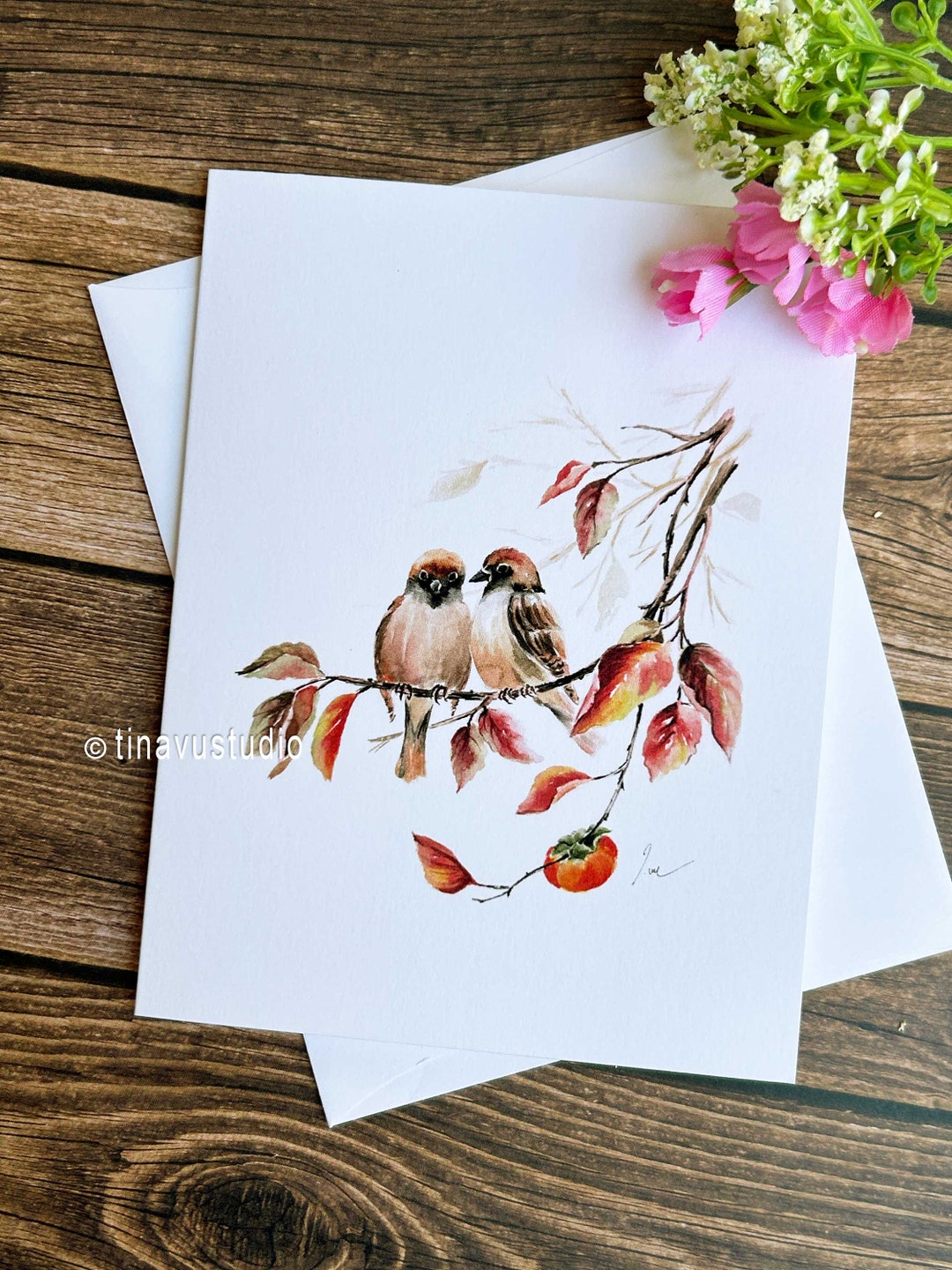 Sparrow Watercolor Print Card, Bird Painting Card, Sparrows and ...