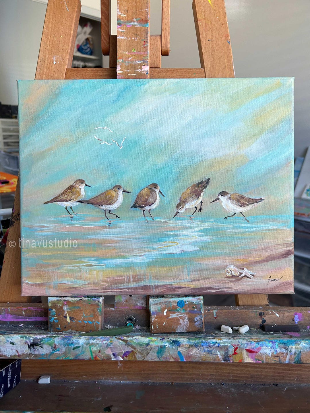 ORIGINAL Sand Piper Bird Painting, Shore Bird Art on Canvas, Small ...