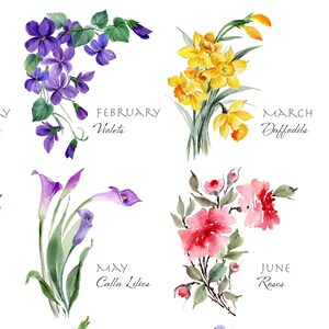 Digital Download Watercolor Floral Paintings, Birth Month Flowers ...