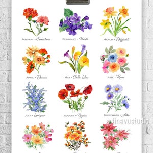 Birth Month Flowers, Flowers of the Months, Floral Poster, Digital ...