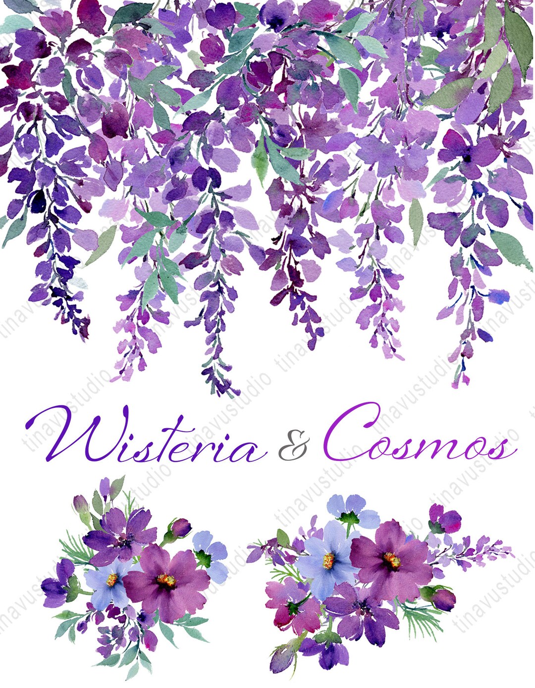Wisteria Watercolor Digital Download, Hand Painted Flower Clip Art ...