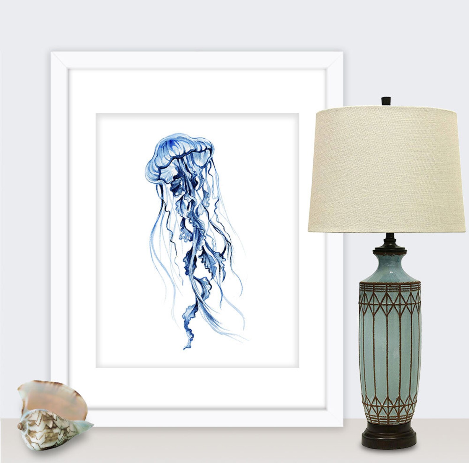 Sea Creature Printable Indigo Blue Artwork Starfish | Etsy