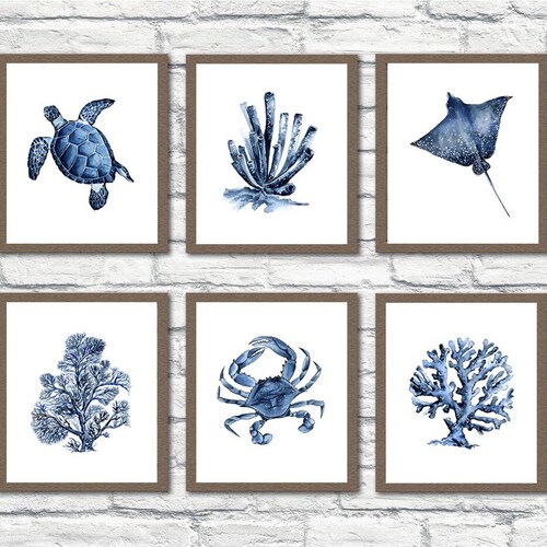 Sea Life Set of 3 Art Prints Printable Watercolor Nautilus / - Etsy