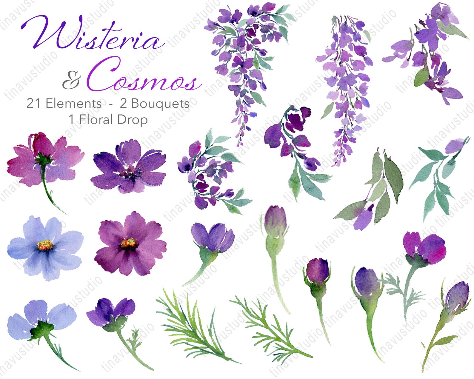 Wisteria Watercolor Digital Download, Hand Painted Flower Clip Art ...