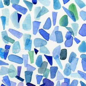 Blue Sea Glass Watercolor Art, Set of 2, Watercolor Sea Glass Printable ...