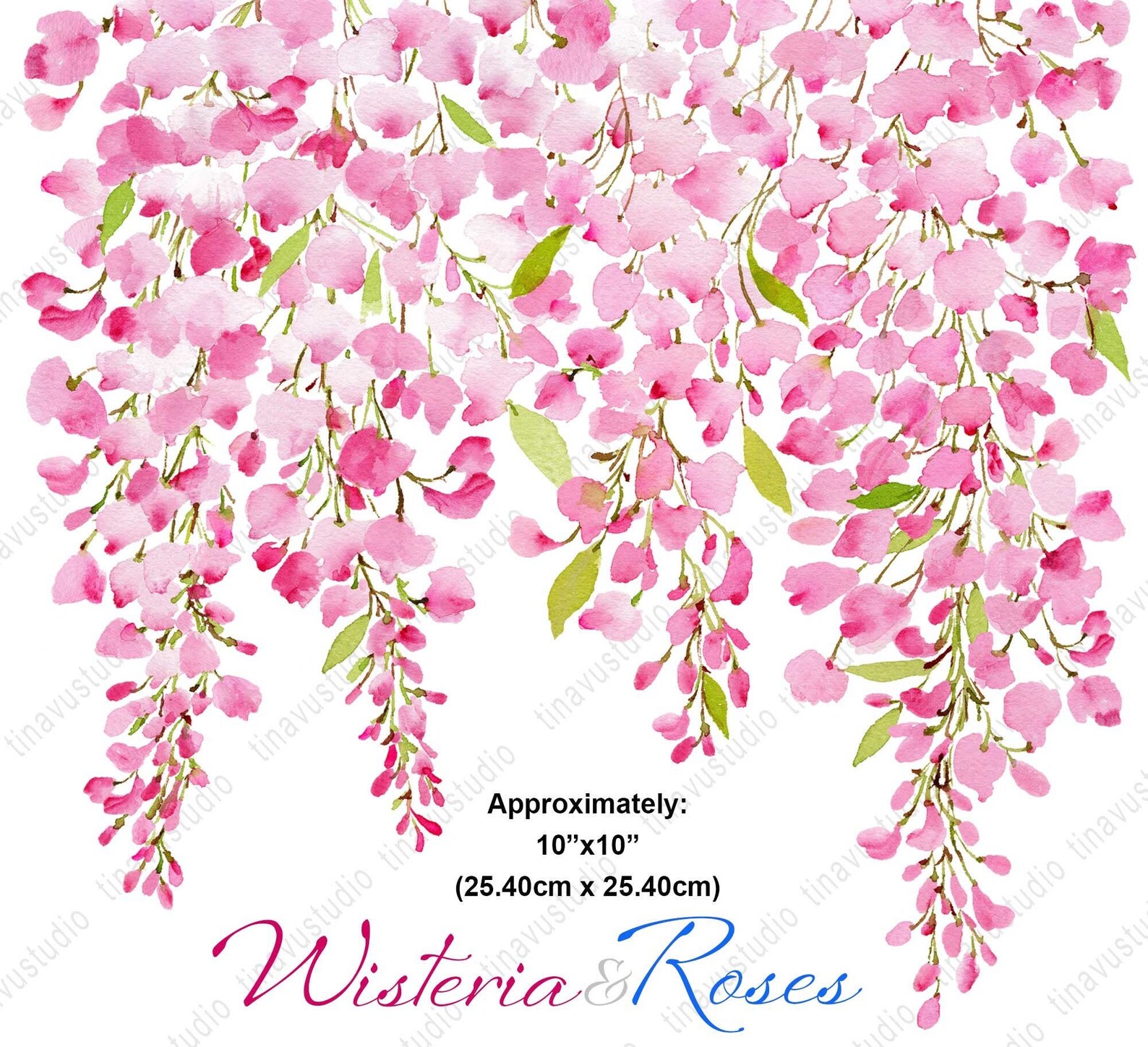 Pink Wisteria Watercolor Painting Blue Rose Bouquets Hand - Etsy