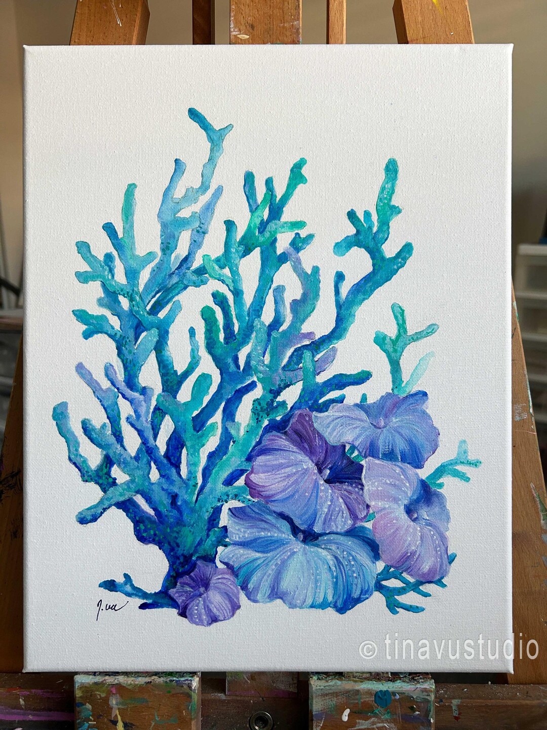 Sea Coral ORIGINAL Painting, Acrylic on Wrapped Canvas, Blue and Purple ...