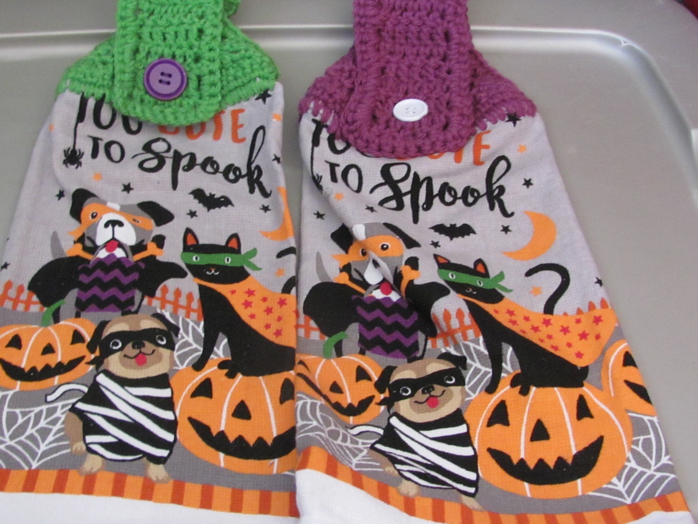 These Are Hand Crocheted Top Kitchen Towels Halloween Dogs/cat - Etsy
