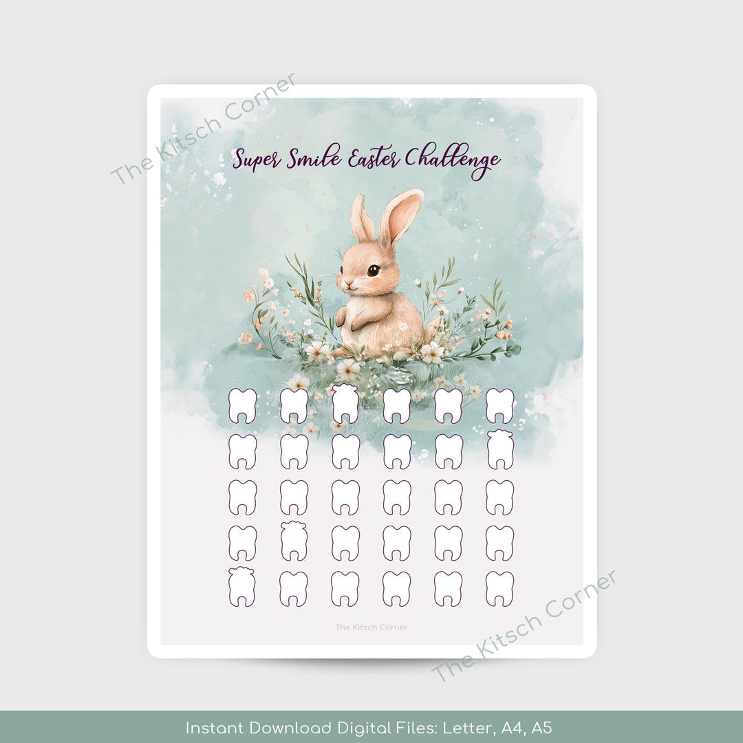 Easter Tooth Brushing Chart, Printable Kids Tooth Tracker, Fun Dental ...