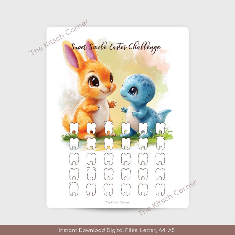Printable Easter Brushing Chart, Kids Teeth Cleaning Tracker, Bunny and ...