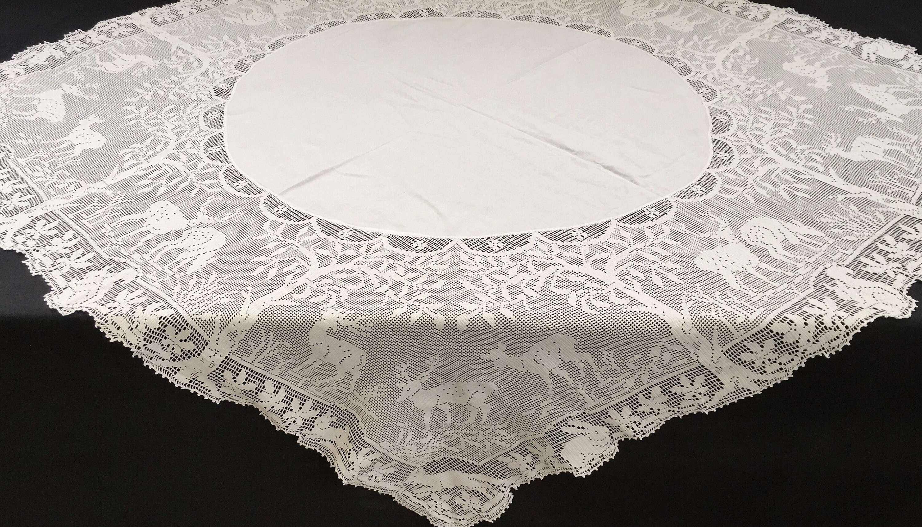Vintage Irish Lace and Linen Tablecloth With Mary Card - Etsy