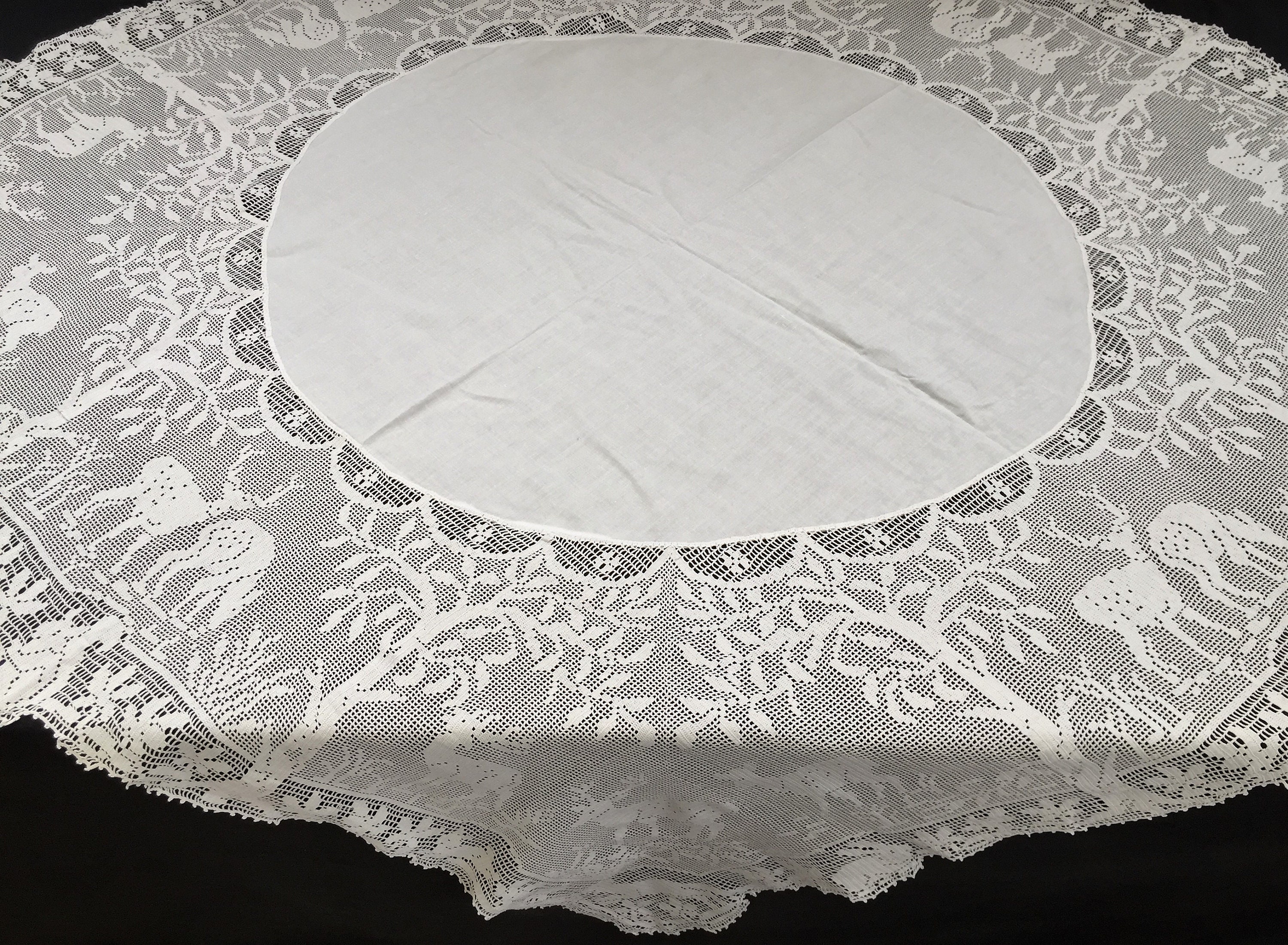 Vintage Irish Lace and Linen Tablecloth With Mary Card - Etsy