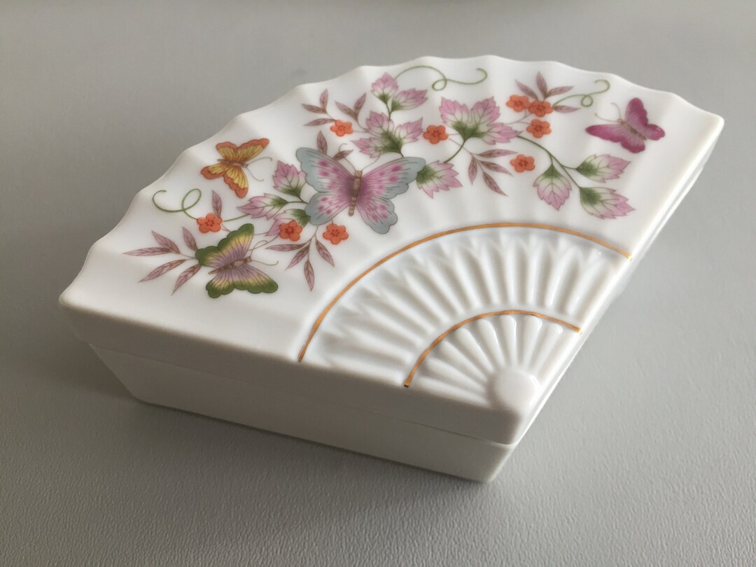Vintage Avon Fan Shaped Jewellery Box With Butterflies Design and 22 ...
