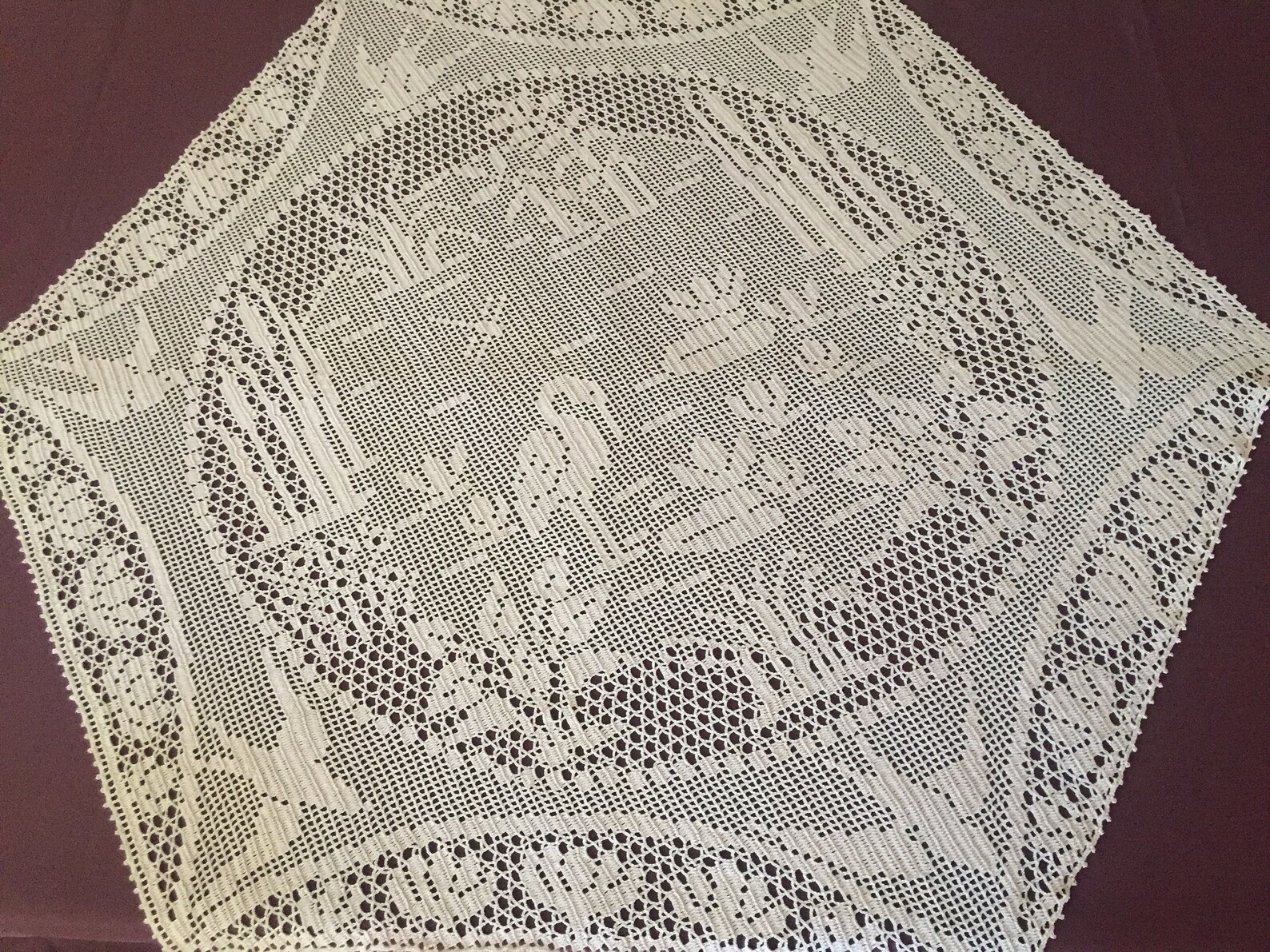 Mary Card Designed "pond Lily" (1930s) Filet Crochet Lace Large ...