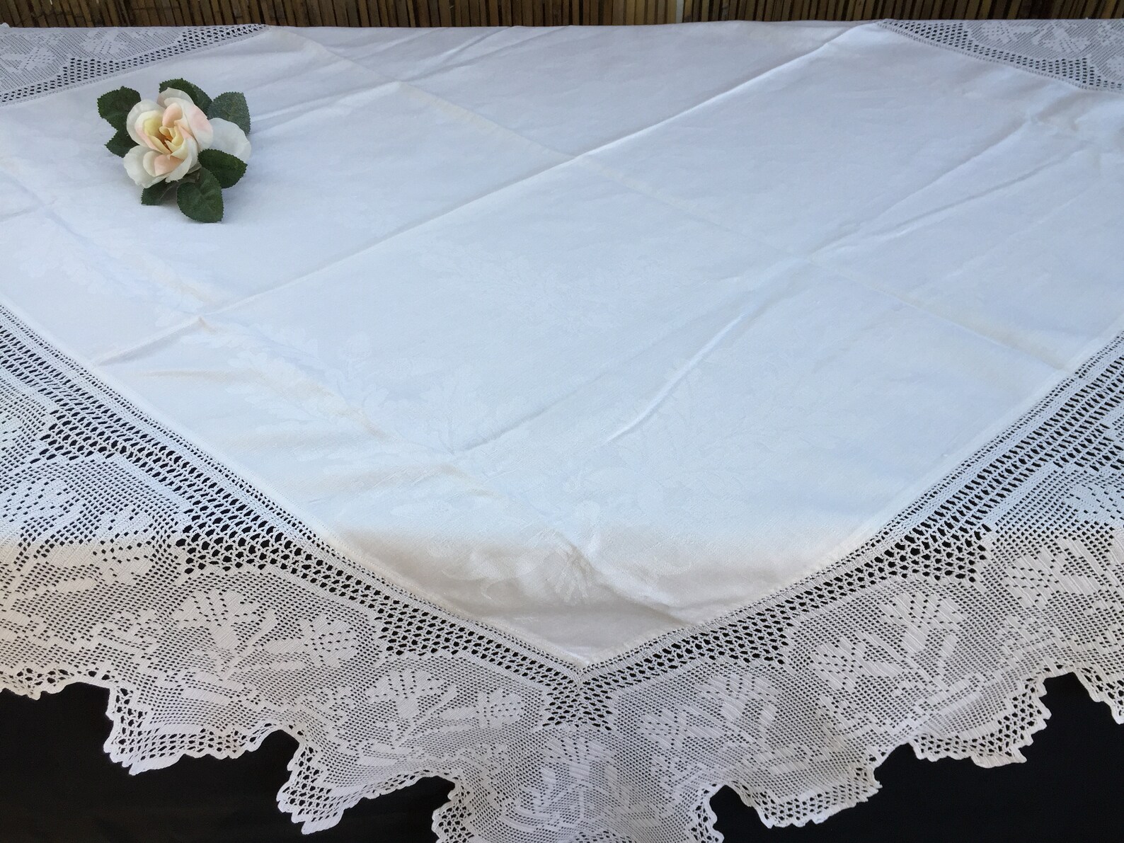 Vintage Irish Lace and Damask Tablecloth With Carnations on - Etsy