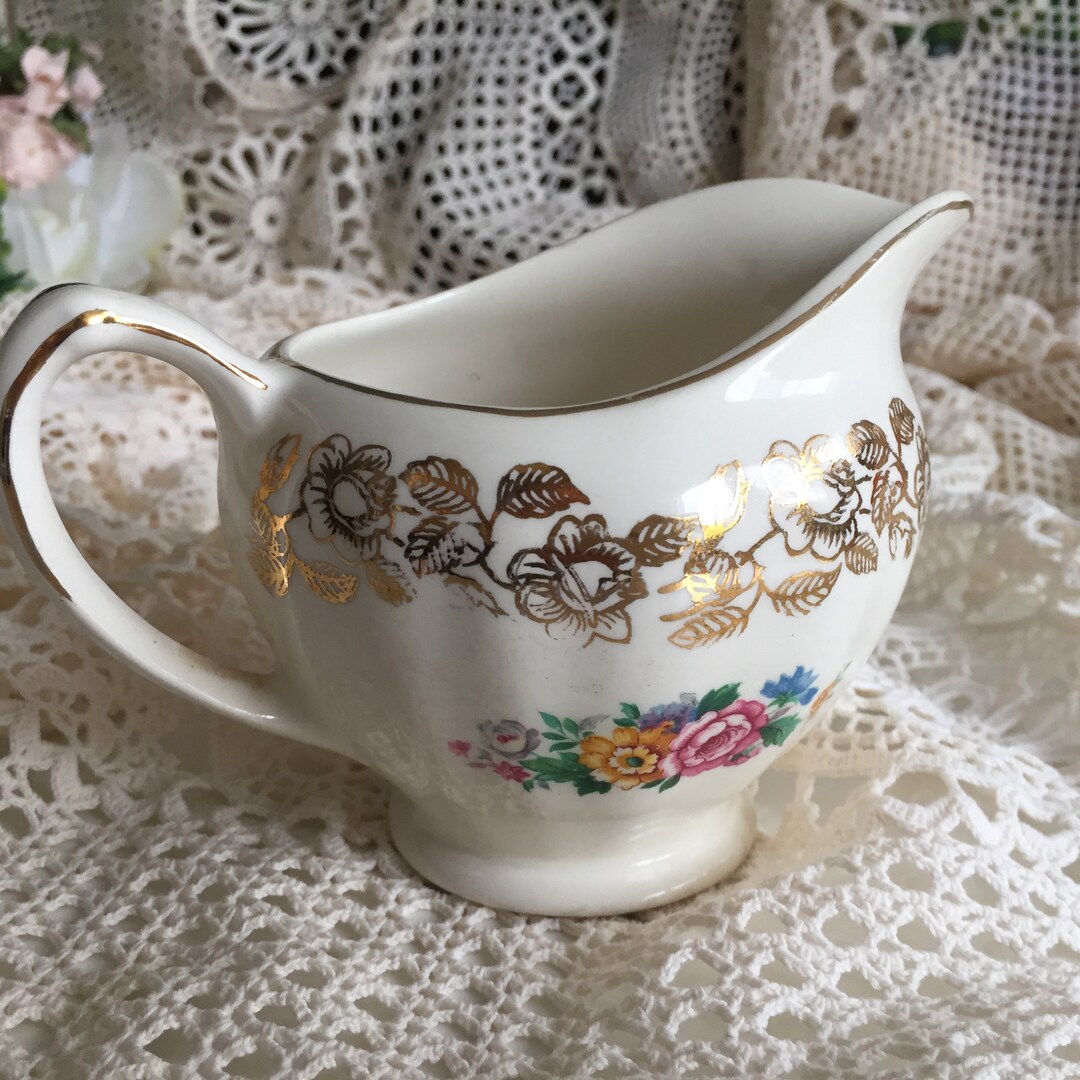 J & G Meakin Sunshine Vintage Creamer Art Deco With Dresden Flowers and ...