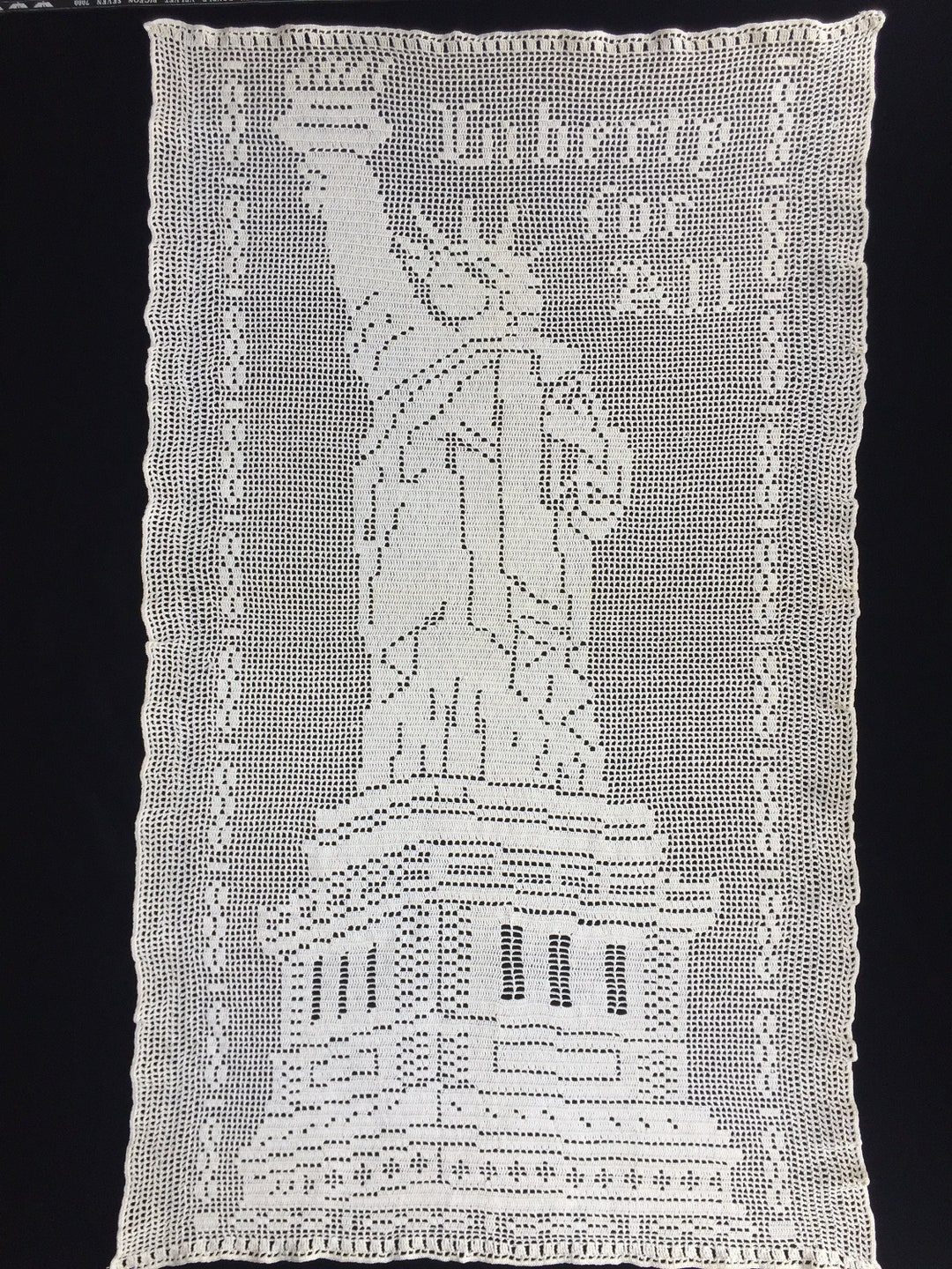 Vintage Statue of Liberty Filet Crochet Lace Panel, Mary Card 1919 ...