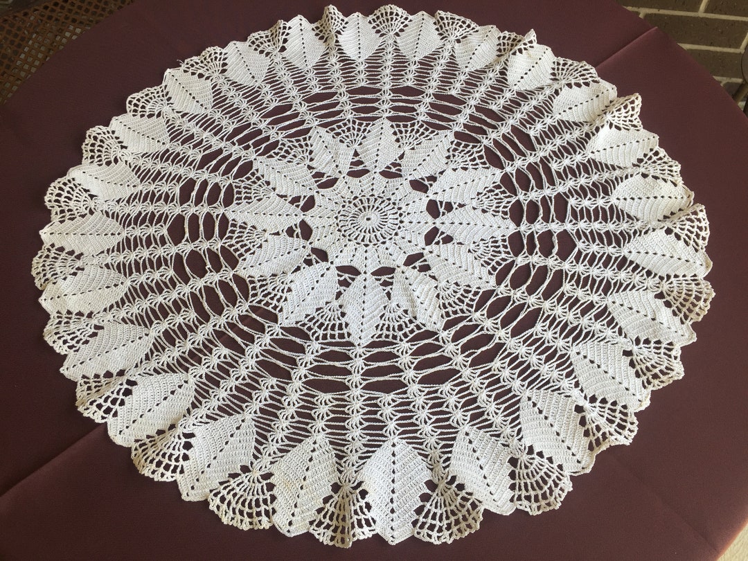 Large Vintage 23" Round Crochet Lace Table Centre Doily in Natural ...