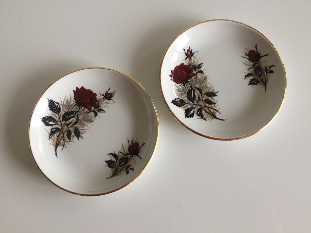 Vintage Pair of Ridgway Fine Bone China JUANITA Red Roses Pattern Ring ...