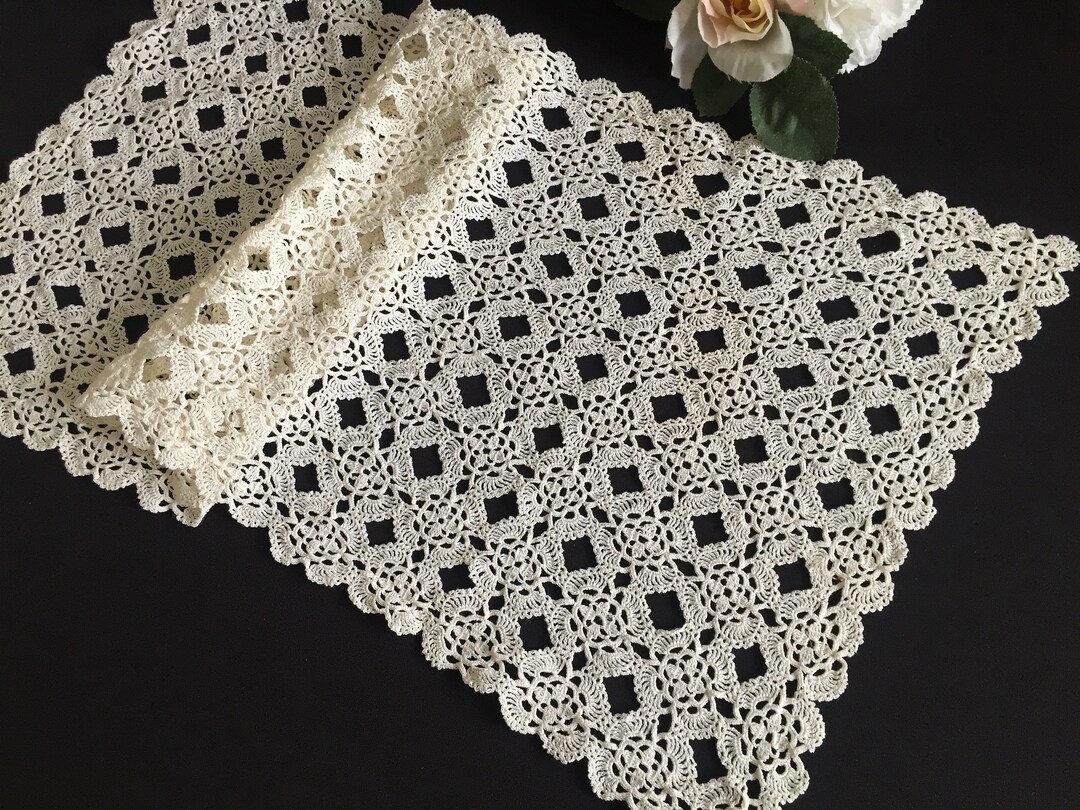 Small Crochet Lace Coffee Table Runner in Cream/ivory Colour. Mid ...
