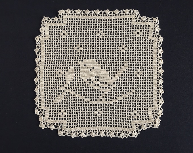 Australian Vintage Filet Crochet Lace Doily With Blue Wren and Wattle ...