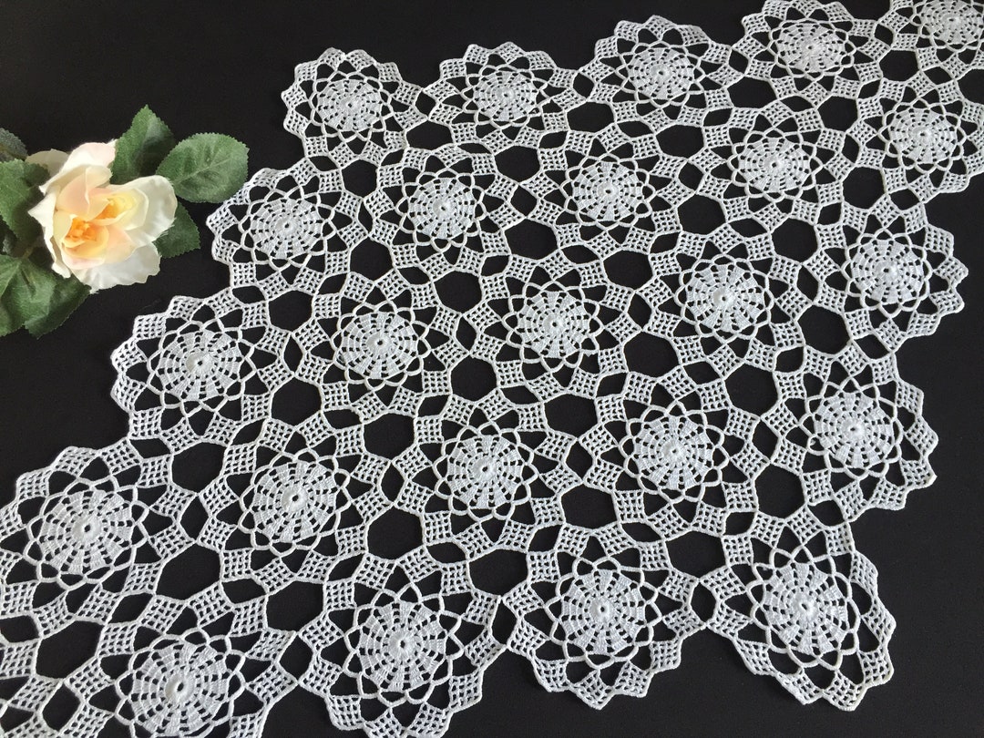 Large Vintage White Crochet Lace Table Centrepiece Doily in Diamond ...