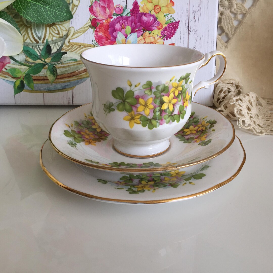 Queen Anne Vintage Bone China 3 Piece Yellow Clover Pattern #8615 ...