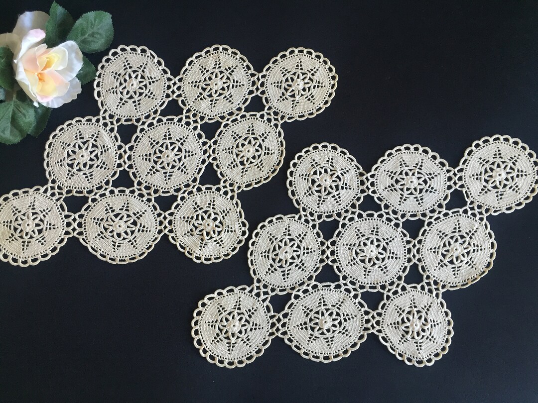 A Pair of Vintage Beige Crochet Lace Doilies in Diamond Shape - Etsy