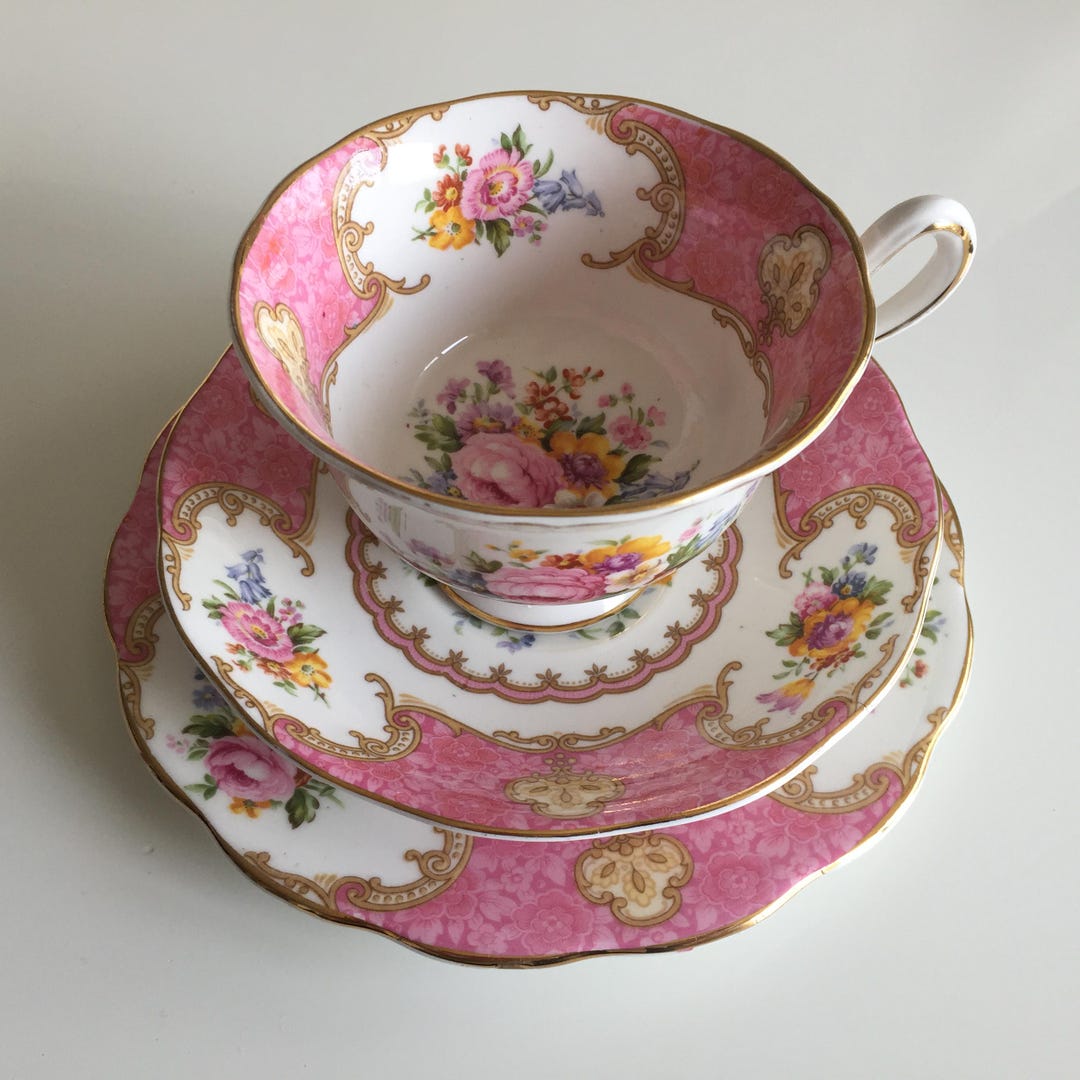 Vintage 1940s ROYAL ALBERT Lady Carlyle Avon Shaped Demitasse Trio Fine ...