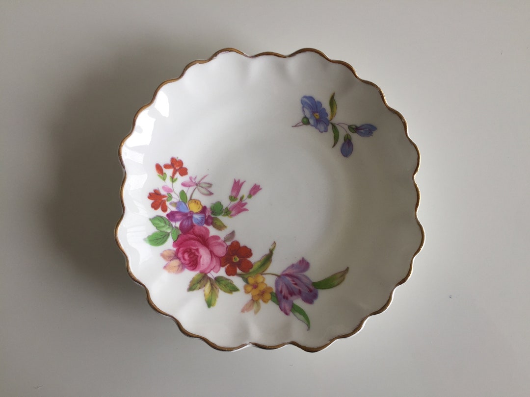 Royal Adderley Vintage Bone China Trinket Dish: Dresden Flowers Design ...