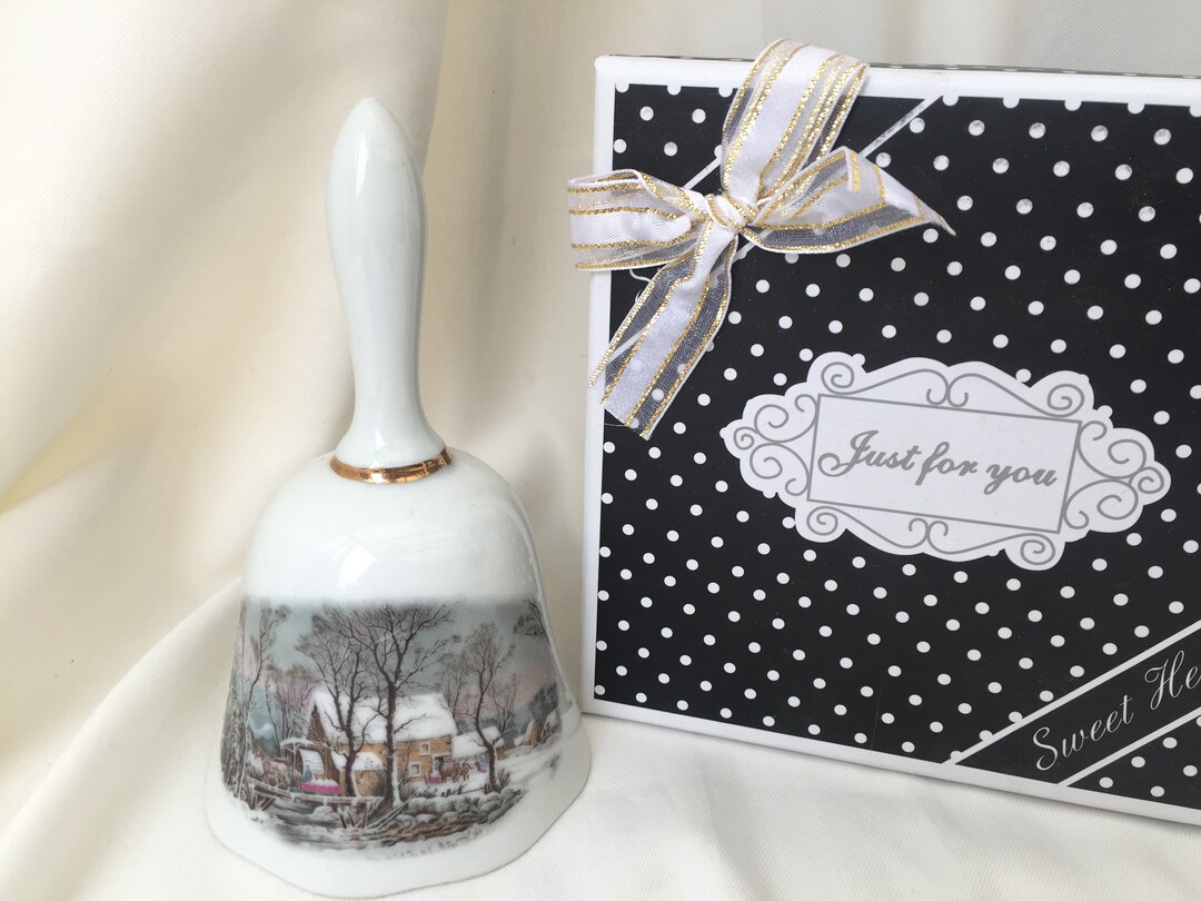 Vintage Collectible Fine Bone China Bell With Snowy Winter Pattern Made ...