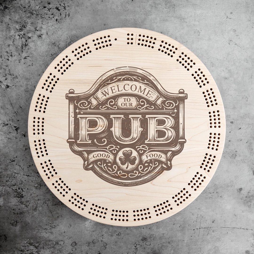 Cribbage Board: Pub Sign, Maple or Cherry Wood, Round 3 Tracks - Etsy