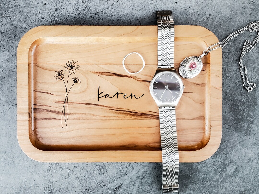 Personalized Wood Catch All Tray, Cherry or Maple Wooden Trinket Dish ...