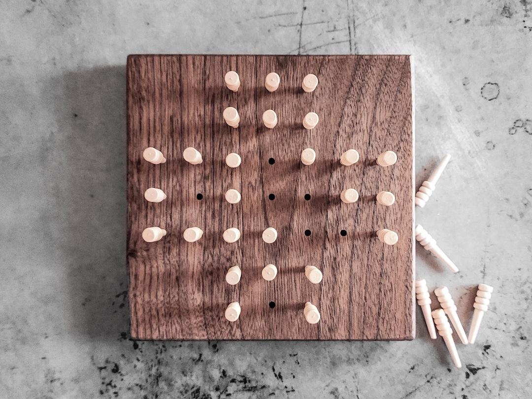 Peg Solitaire - Handcrafted Walnut With Natural Wooden Pegs ...